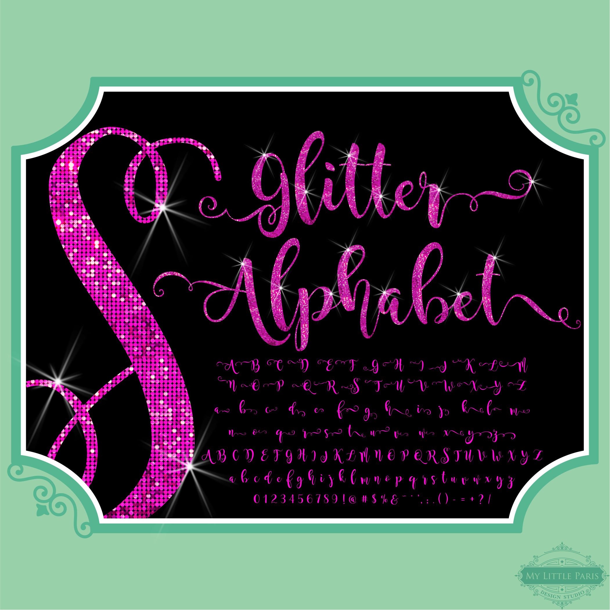 PNG Glitter Clip Art Letras Script Font Numbers Instant | Etsy