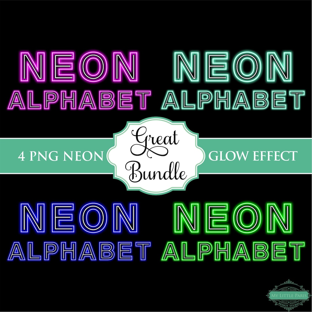 Neon Glow Effect Bundle 4 Colors Alphabet PNG Clip Art Letters Font ...