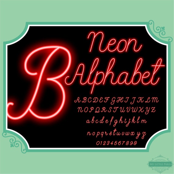 Neon Script Line Glow Effect Alphabet PNG Clip Art Letters | Etsy