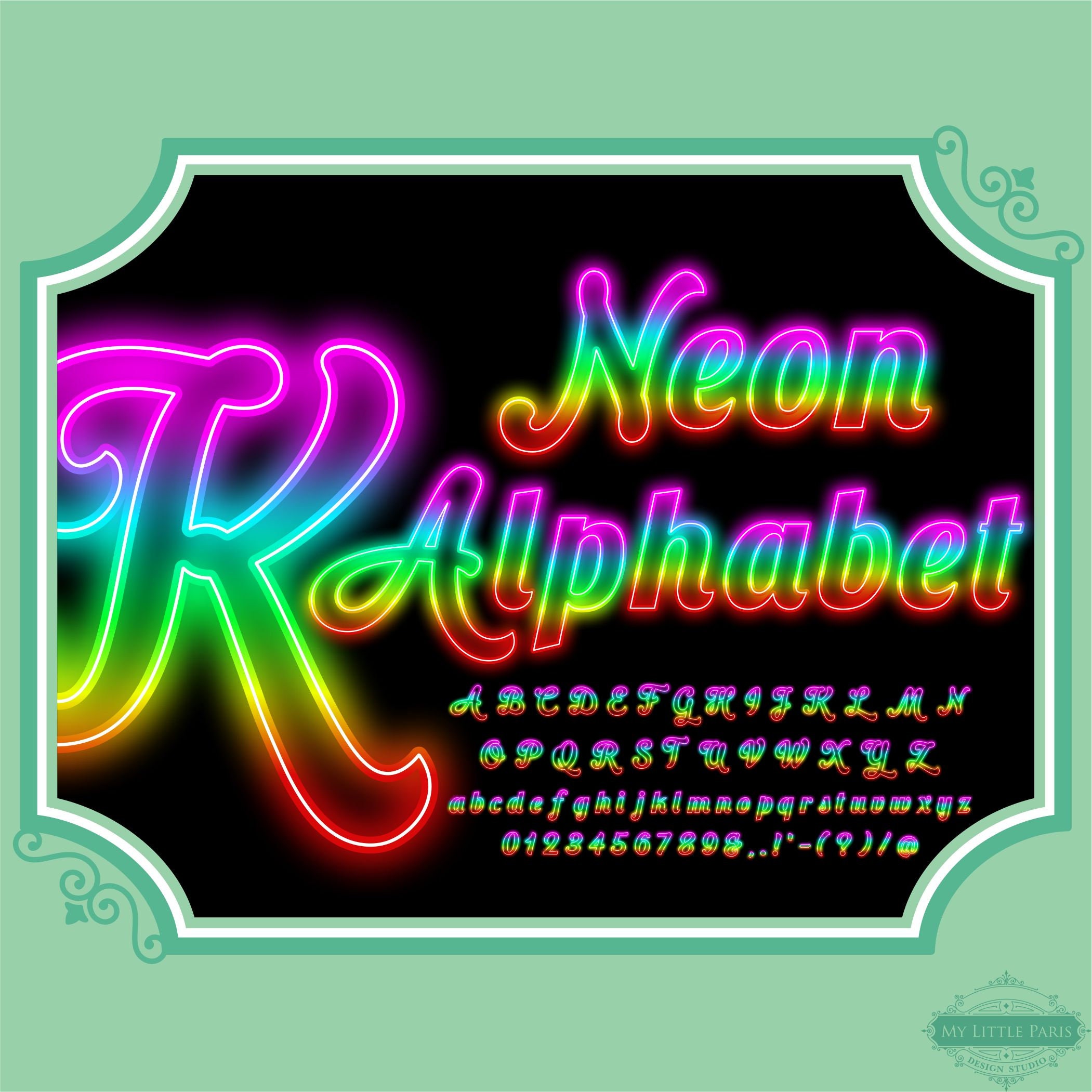 Neon Multicolor Rainbow Script Alphabet B PNG Clip Art Letters | Etsy UK