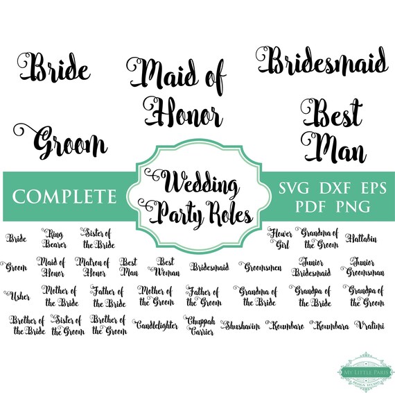 SVG Complete Wedding Party Roles Bridal Bundle C Wedding Party | Etsy