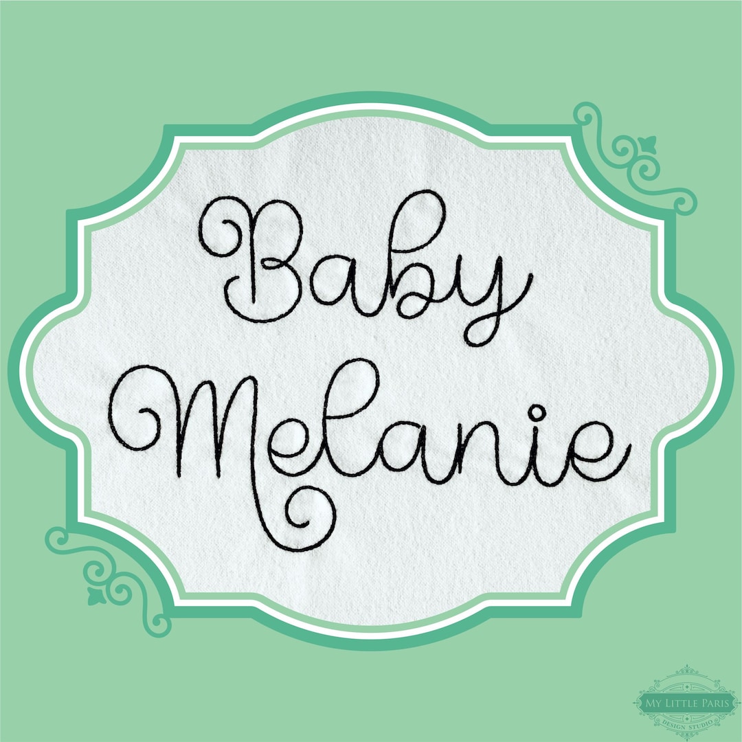 Embroidery Bean Baby Melanie Script Font - 0.75" 1" 1.5" 2" - BX ...