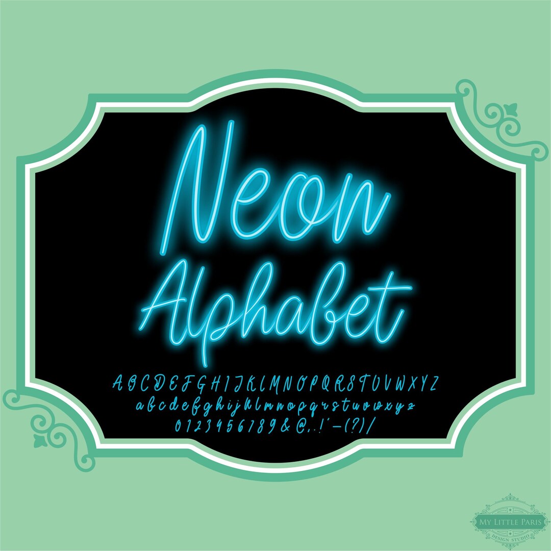 Neon Script Alphabet PNG Clip Art Letters Font Numbers Instant Download ...