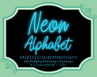 Neon Script Alphabet PNG Clip Art Letters Font Numbers Instant | Etsy