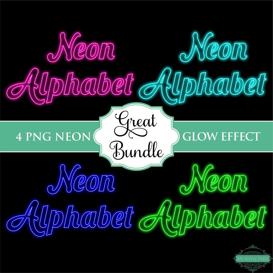 Neon Line Glow Effect Bundle 4 Colors Alphabet PNG Clip Art Letters ...