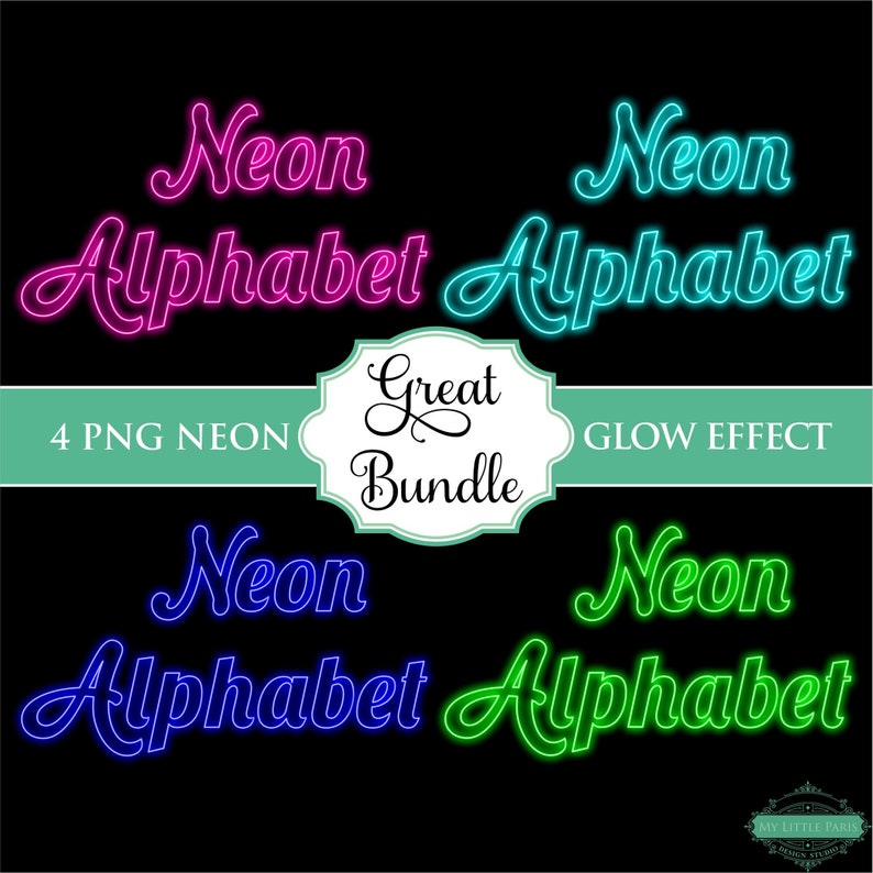 Neon Line Glow Effect Bundle 4 Colors Alphabet PNG Clip Art | Etsy