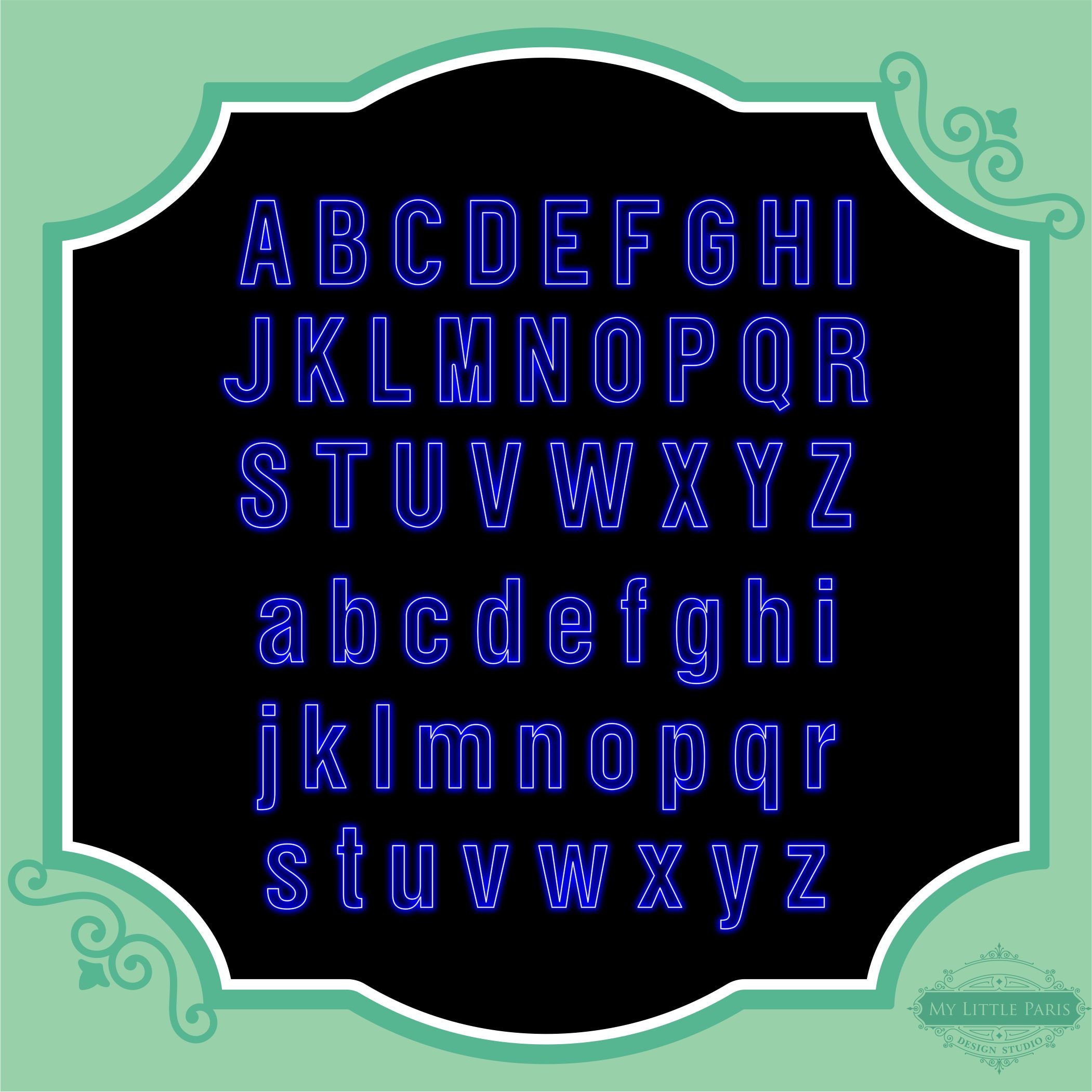 Neon Line Glow Effect Alphabet PNG Clip Art Letters Font Instant ...