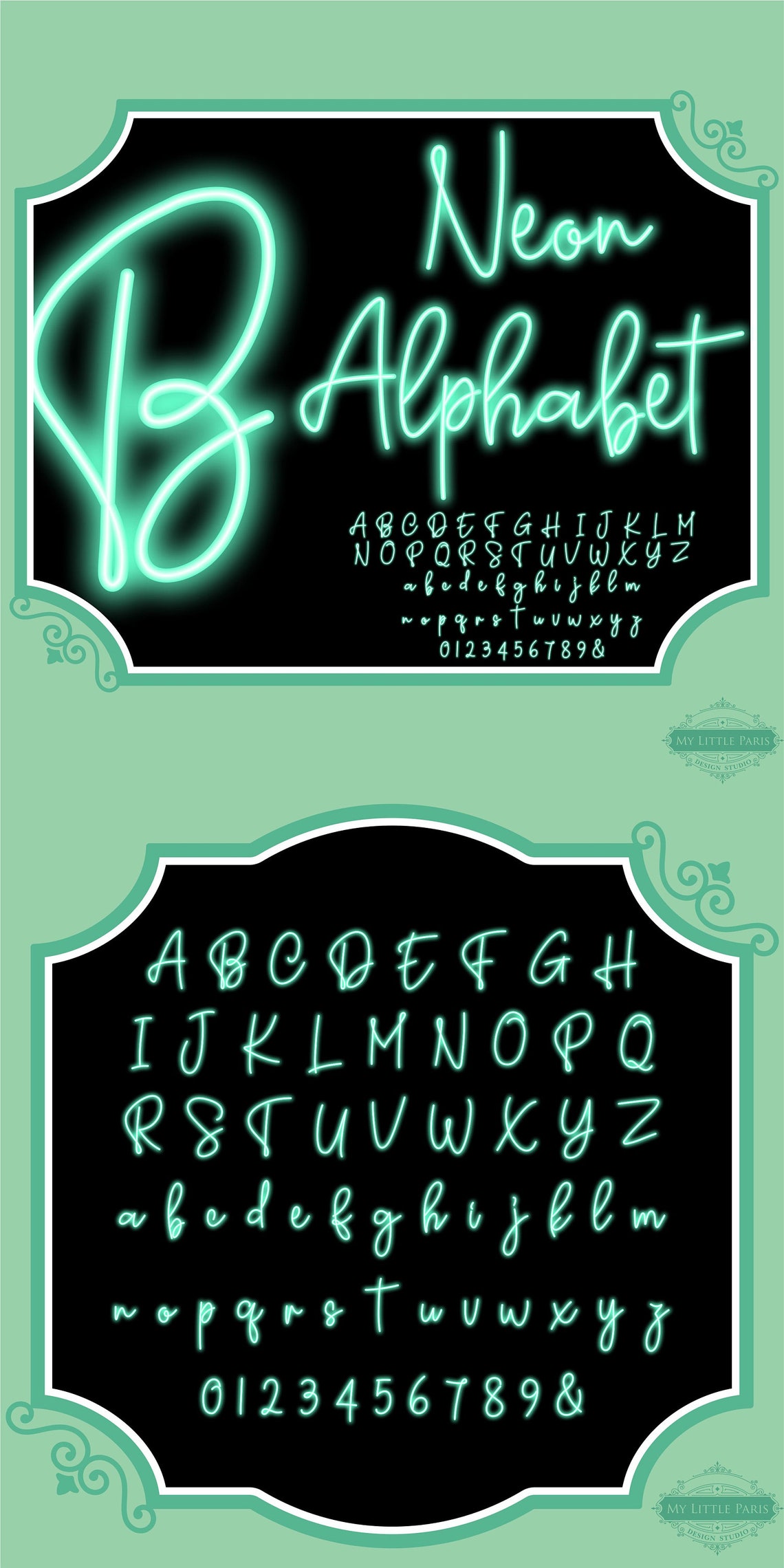 Neon Script Line Glow Effect Bundle 4 Colors Alphabet PNG Clip | Etsy