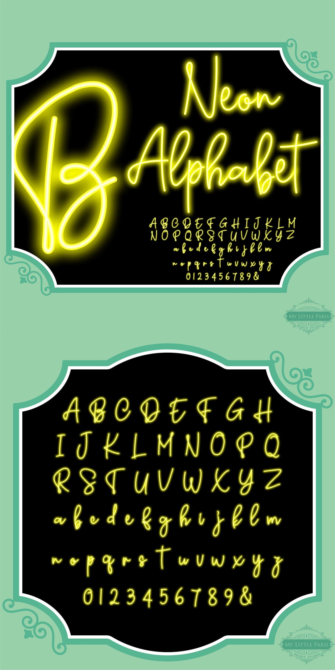 Neon Script Line Glow Effect Bundle 4 Colors Alphabet PNG Clip | Etsy