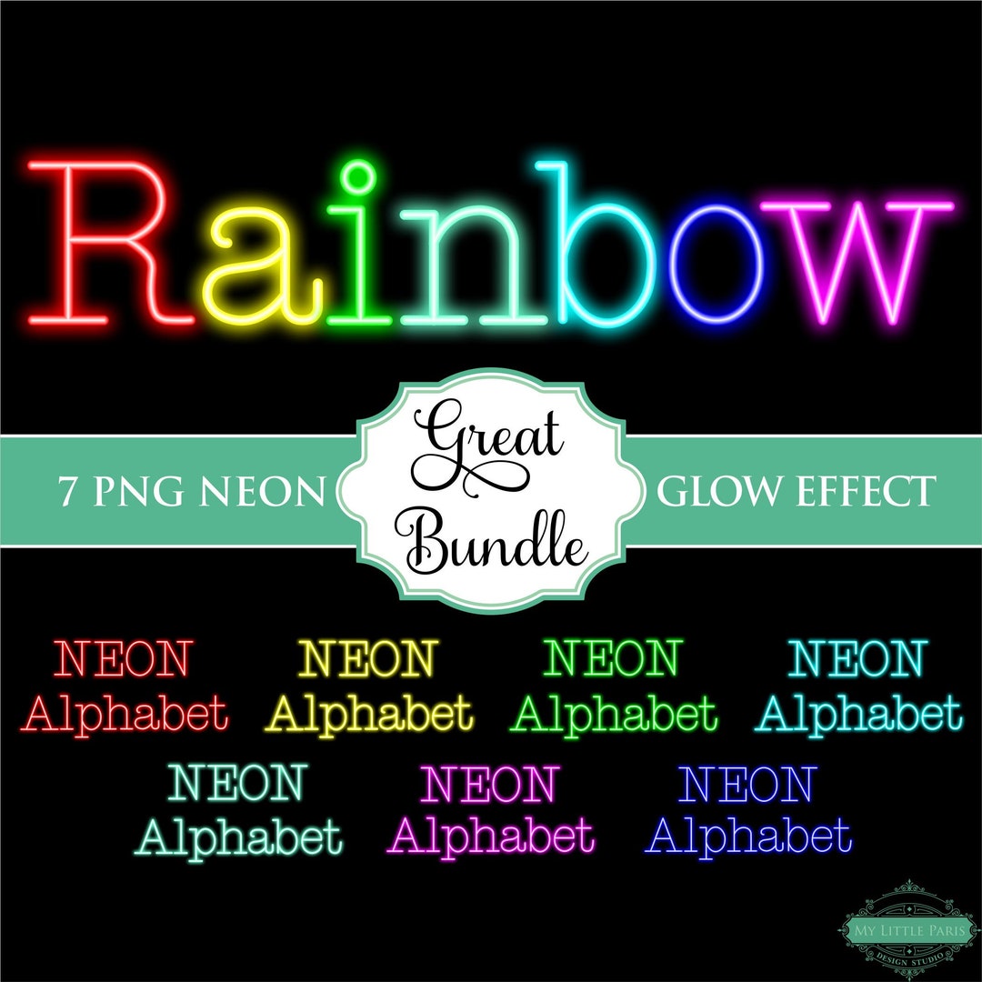 Neon Line Glow Effect Bundle 7 Colors Alphabet PNG Clip Art Letters ...