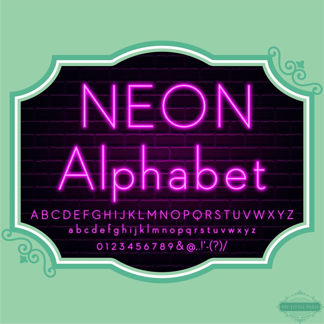 Neon Alphabet PNG Clip Art Letters Font Numbers Instant Download Files ...