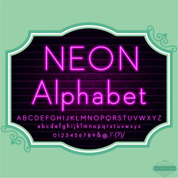 Neon Alphabet PNG Clip Art Letters Font Numbers Instant | Etsy