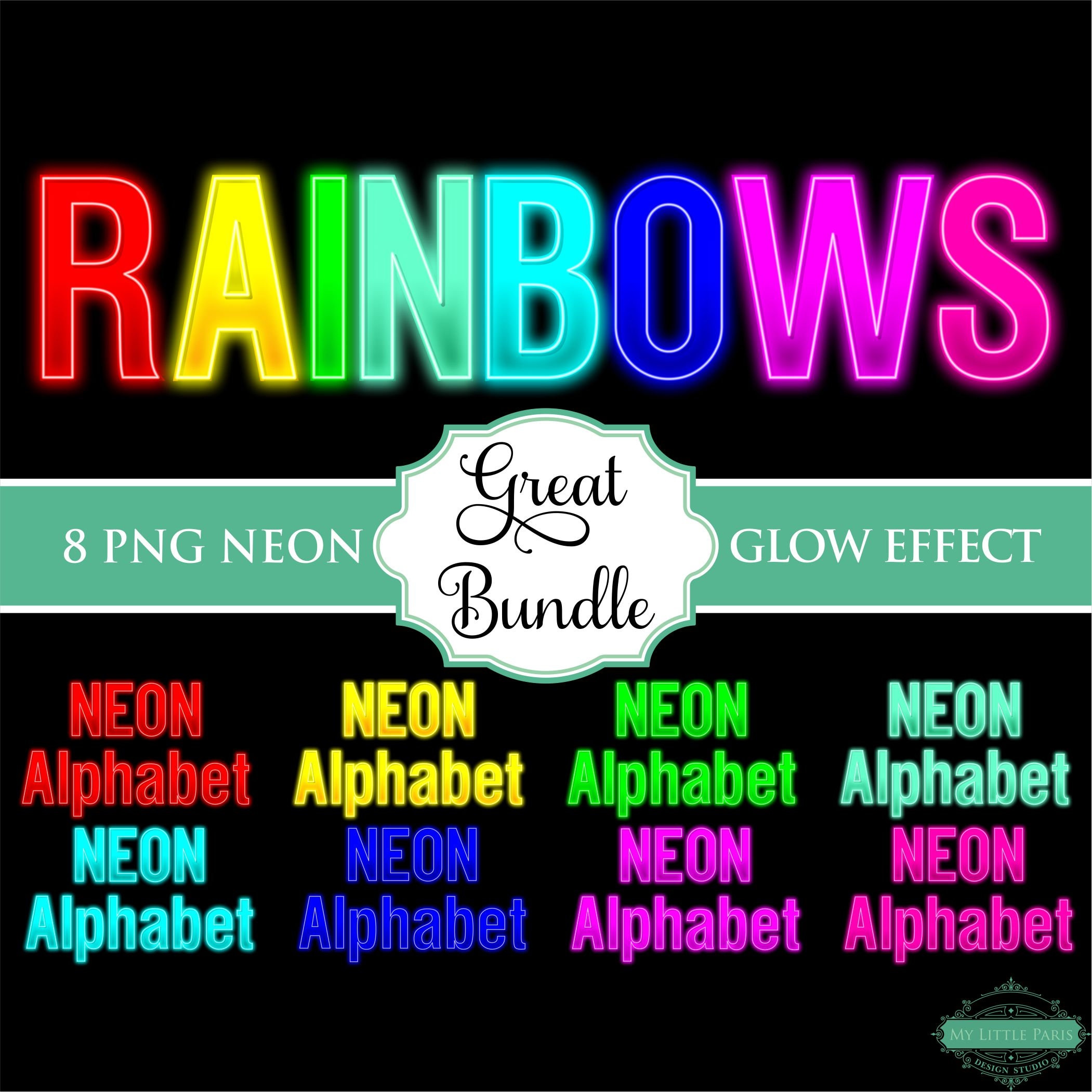 Neon Glow Effect Bundle 8 Colors Alphabet PNG Clip Art Letters - Etsy