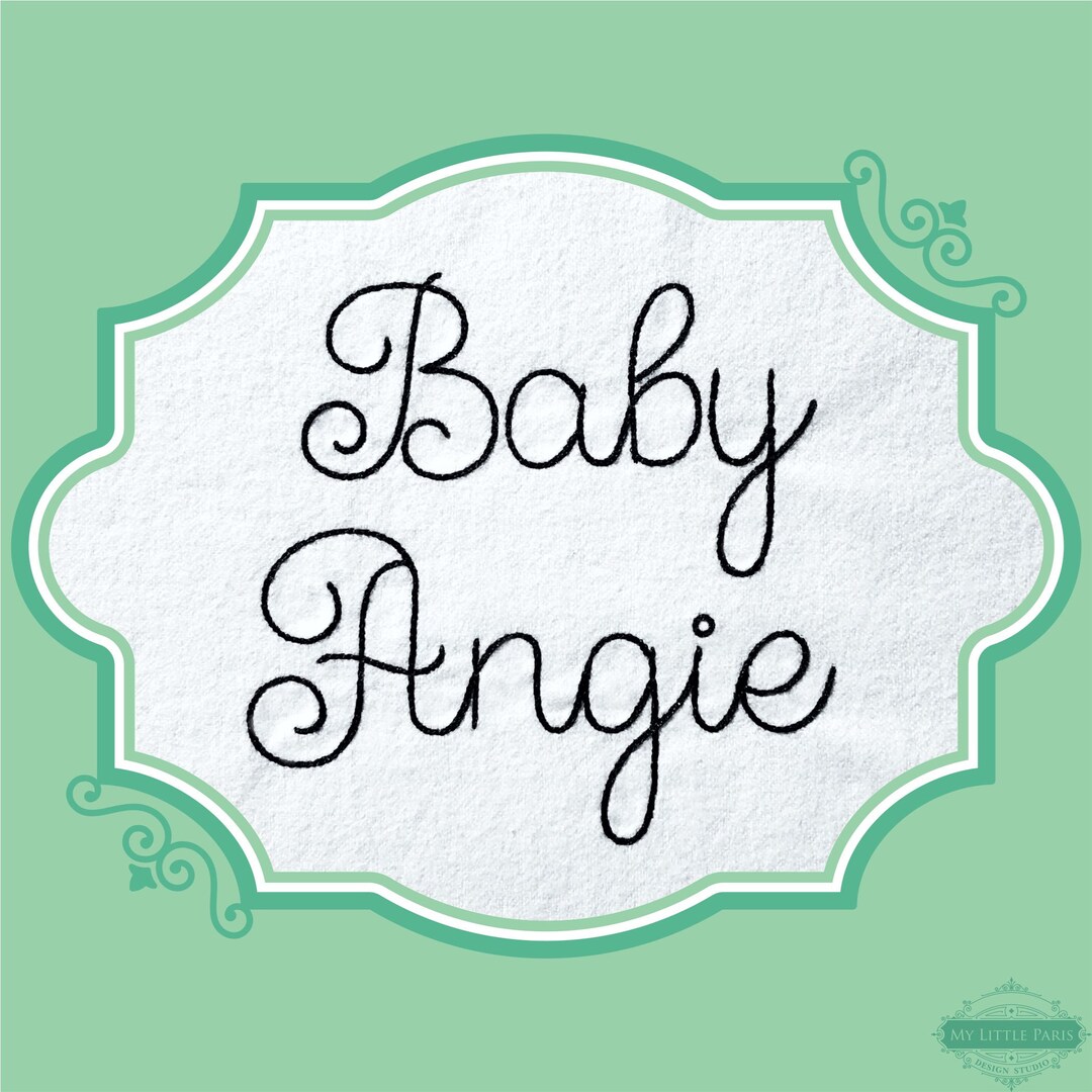 Embroidery Bean Baby Angie Script Font - 0.75" 1" 1.5" 2" - BX Included ...