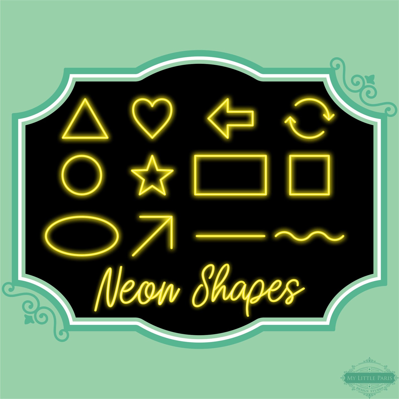 Neon Yellow Shapes PNG Clip Art Geometric Square Hearth Arrow - Etsy