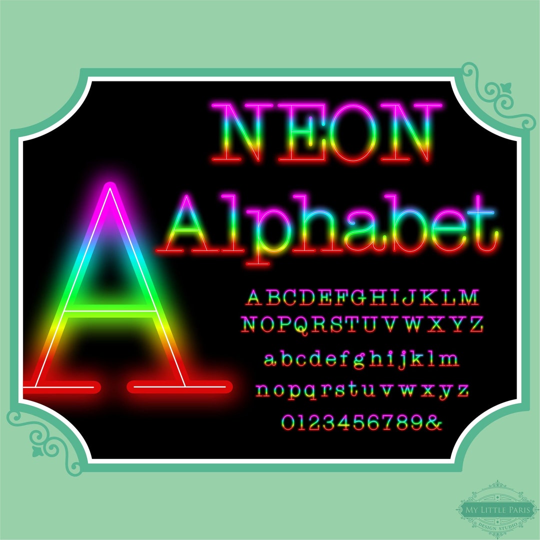 Neon Multicolor Rainbow Alphabet A PNG Clip Art Letters Typewriter Font ...