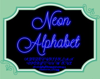 Neon Glow Effect Script Alphabet PNG Clip Art Letters Font | Etsy