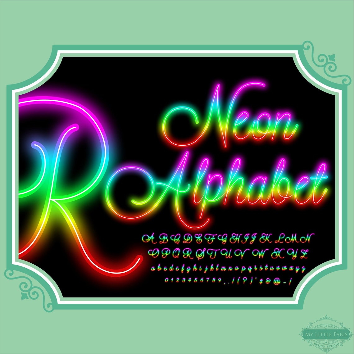 Neon Multicolor Rainbow Script Alphabet D PNG Clip Art Letters | Etsy