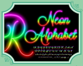 Neon Multicolor Rainbow Script Alphabet PNG Clip Art Letters | Etsy