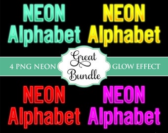 Neon Glow Effect Bundle 4 Colors Alphabet PNG Clip Art Letters | Etsy
