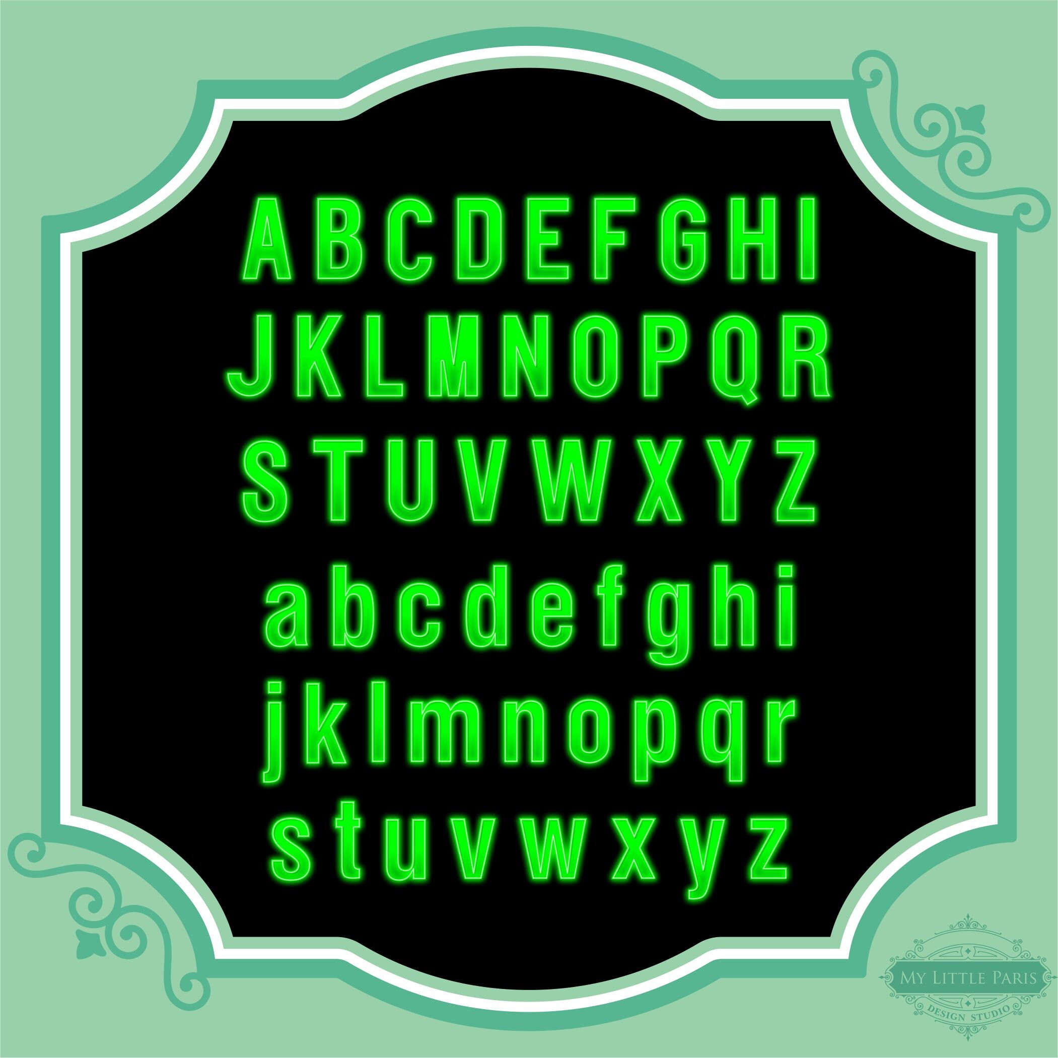 Neon Glow Effect Alphabet PNG Clip Art Letters Font Instant | Etsy