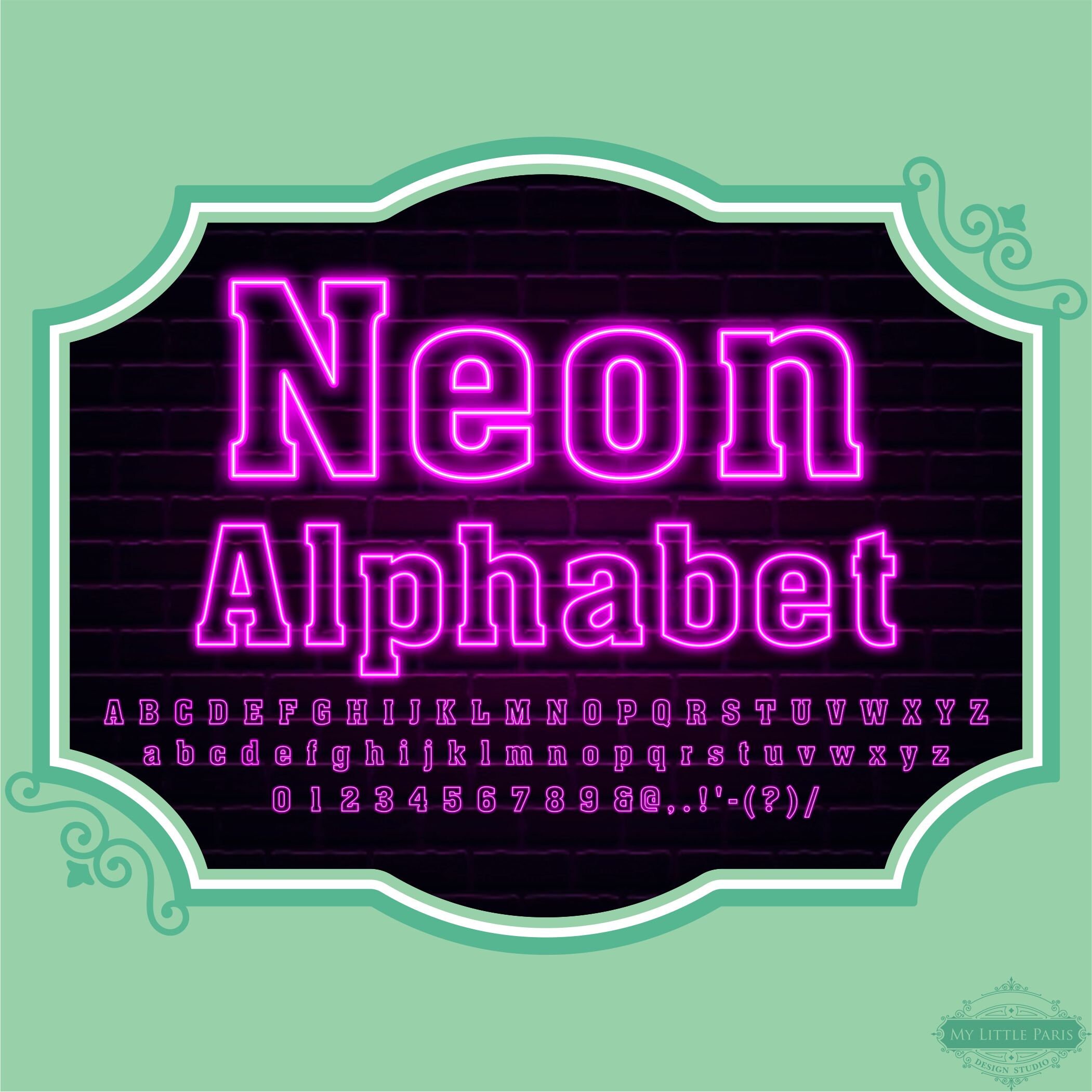 Neon Alphabet PNG Clip Art Letters Font Numbers Instant | Etsy