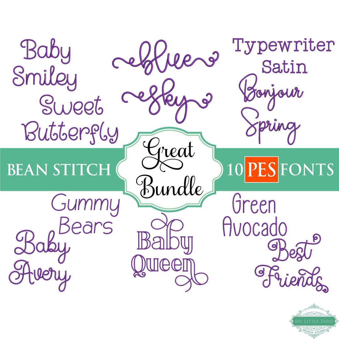 PES Satin Embroidery Font Bundle #3 - 0.75" 1" 1.5" 2"- 10 PES Fonts ...