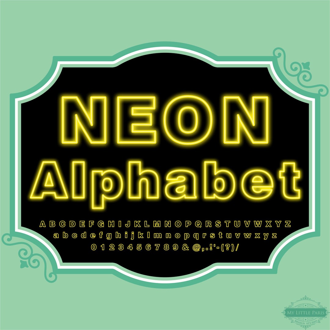 Neon Yellow Alphabet PNG Clip Art Letters Font Numbers Instant Download ...