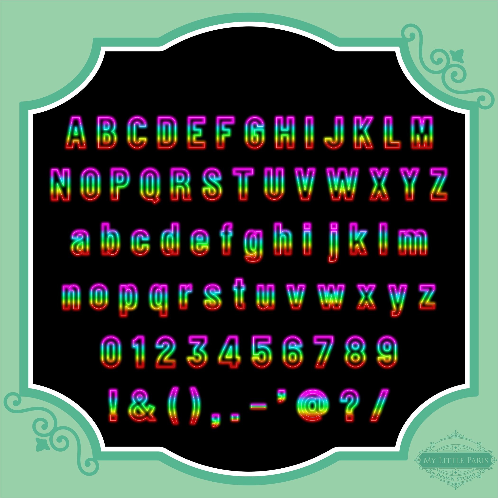 Neon Multicolor Rainbow Alphabet A PNG Clip Art Letters Font - Etsy