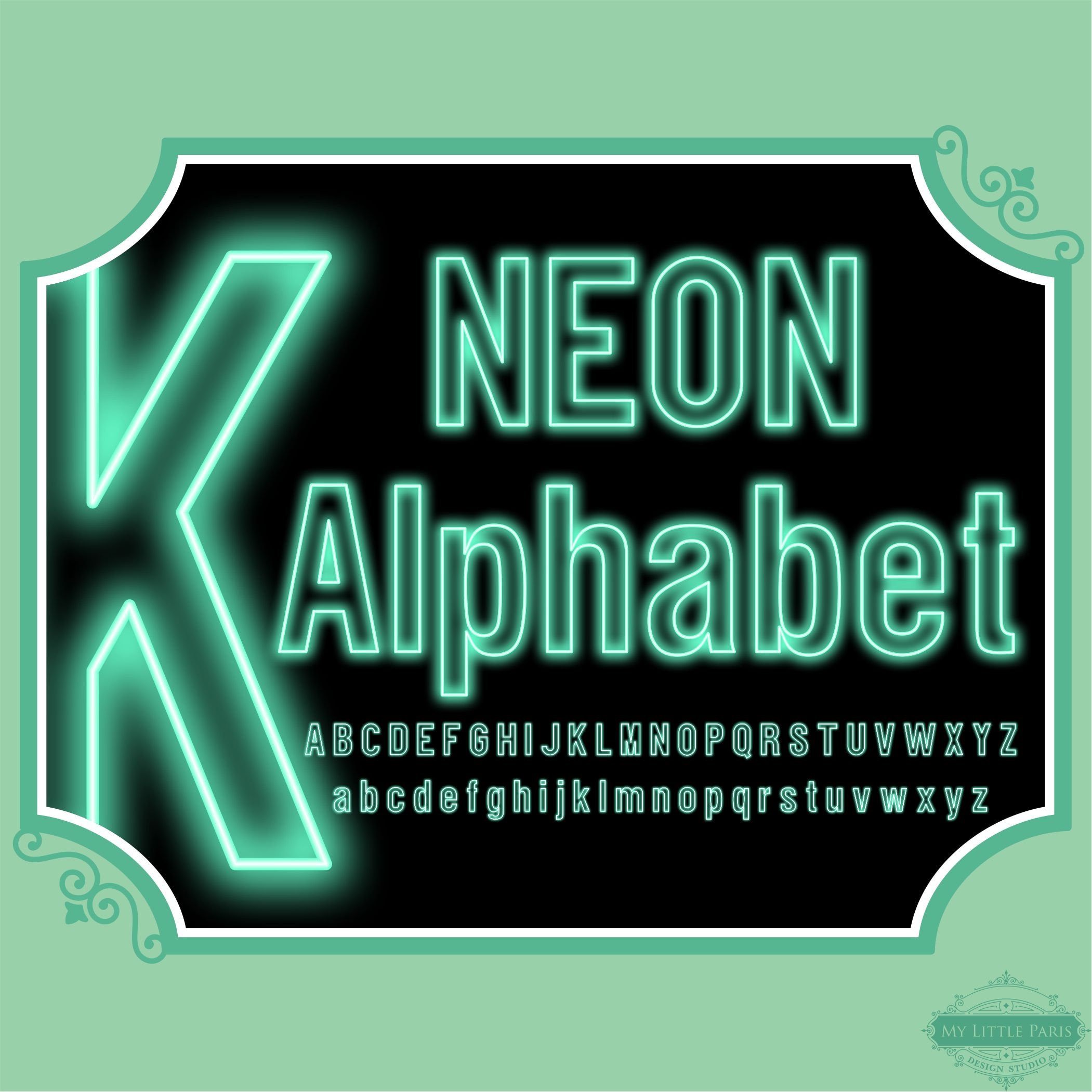Neon Line Glow Effect Alphabet PNG Clip Art Letters Font Instant ...