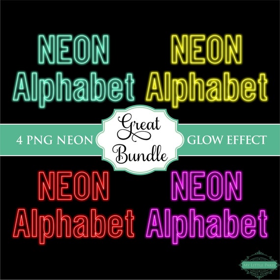 Neon Line Glow Effect Bundle 4 Colors Alphabet PNG Clip Art - Etsy