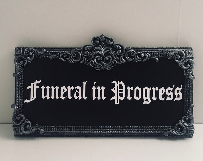Gothic Wall Plaque, Silver Funeral in Progress Wooden Plaque, Gothic ...