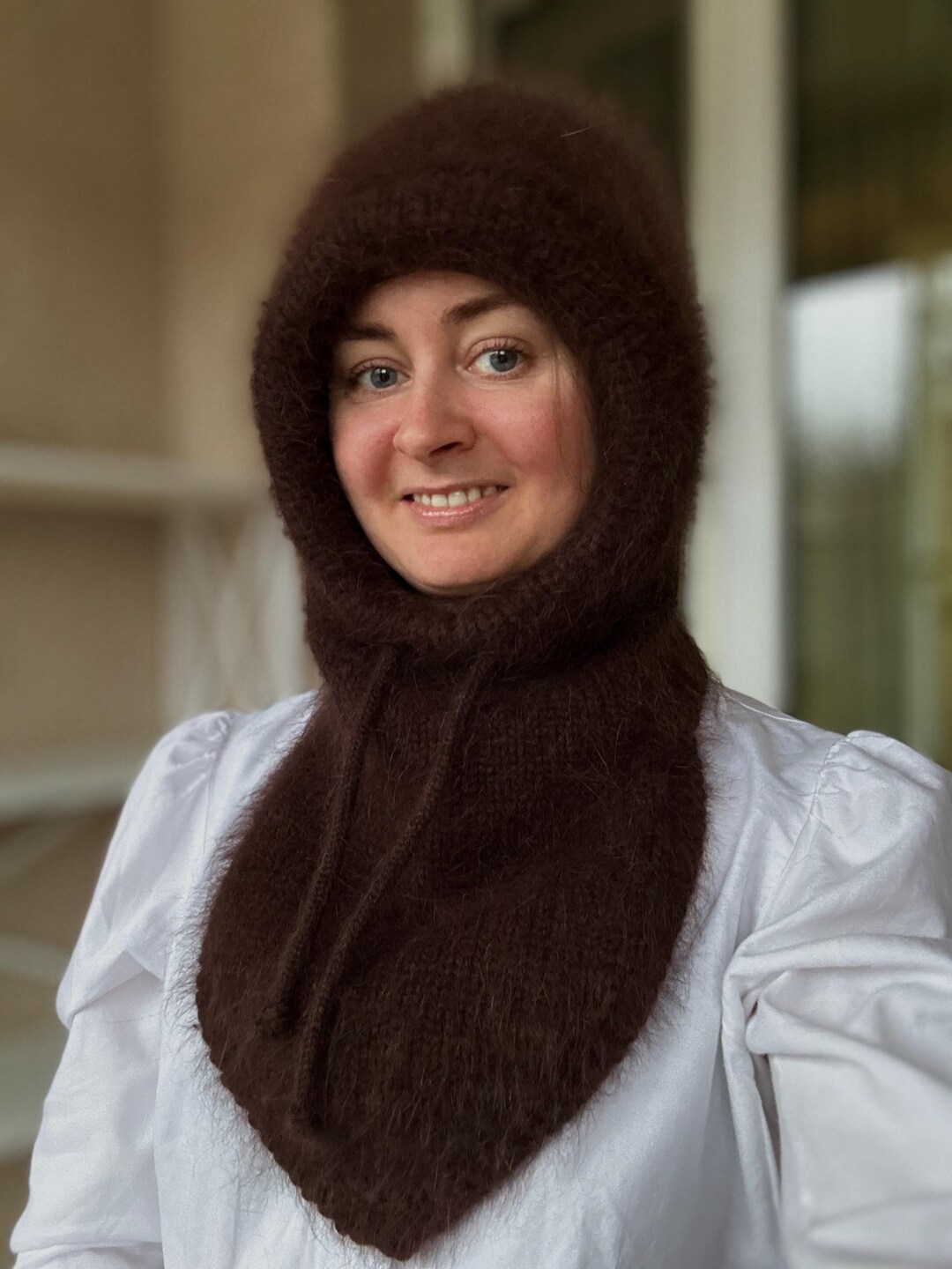 Angora Balaclava Hat Color Chocolate. Women's Wool Knit Hat. Warm ...