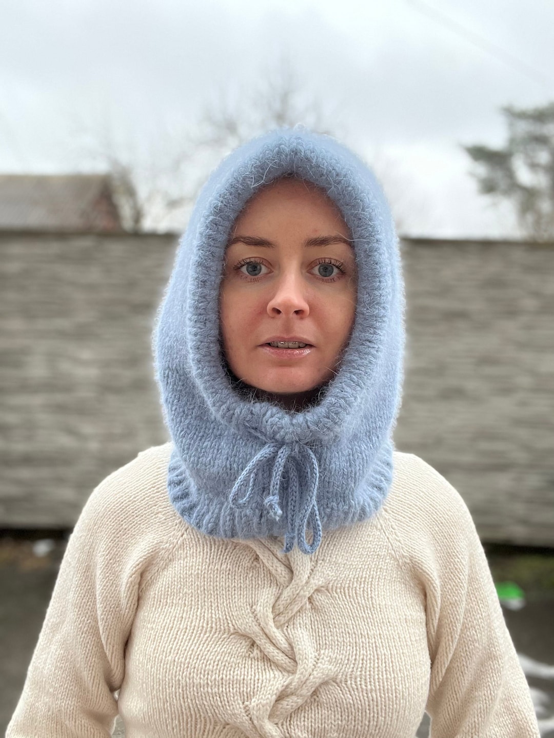 Balaclava Hat Wool Cornflower Color. Balaclava Hat for Women. Fluffy ...