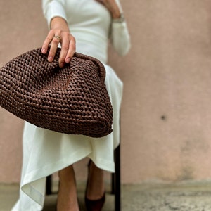 Voluminous Clutch Chocolate Color. Oversize Straw Handbag. Lightweight ...