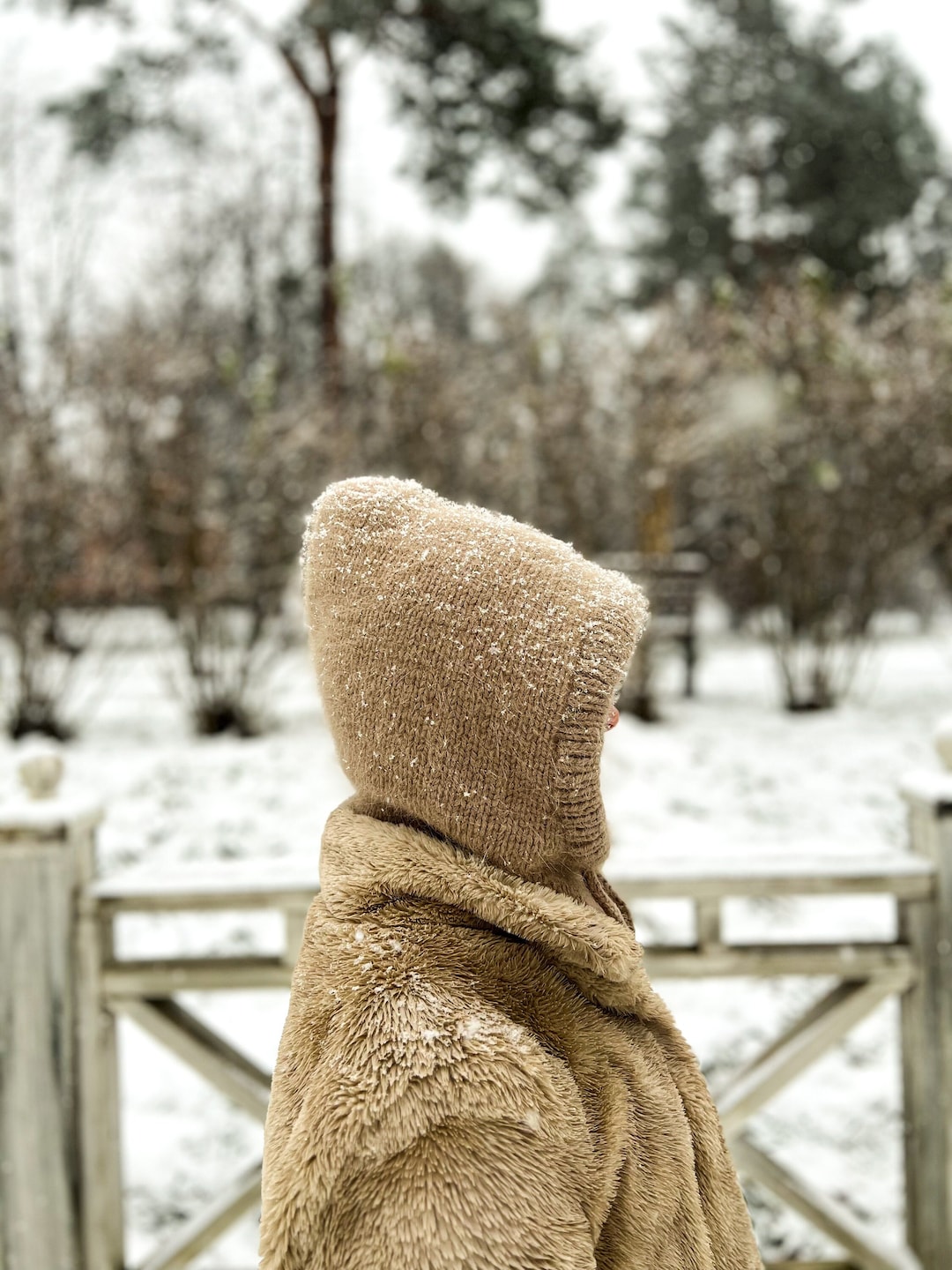 Handmade Angora Knit Balaclava, Caramel Winter Hood, Warm Hooded Scarf ...