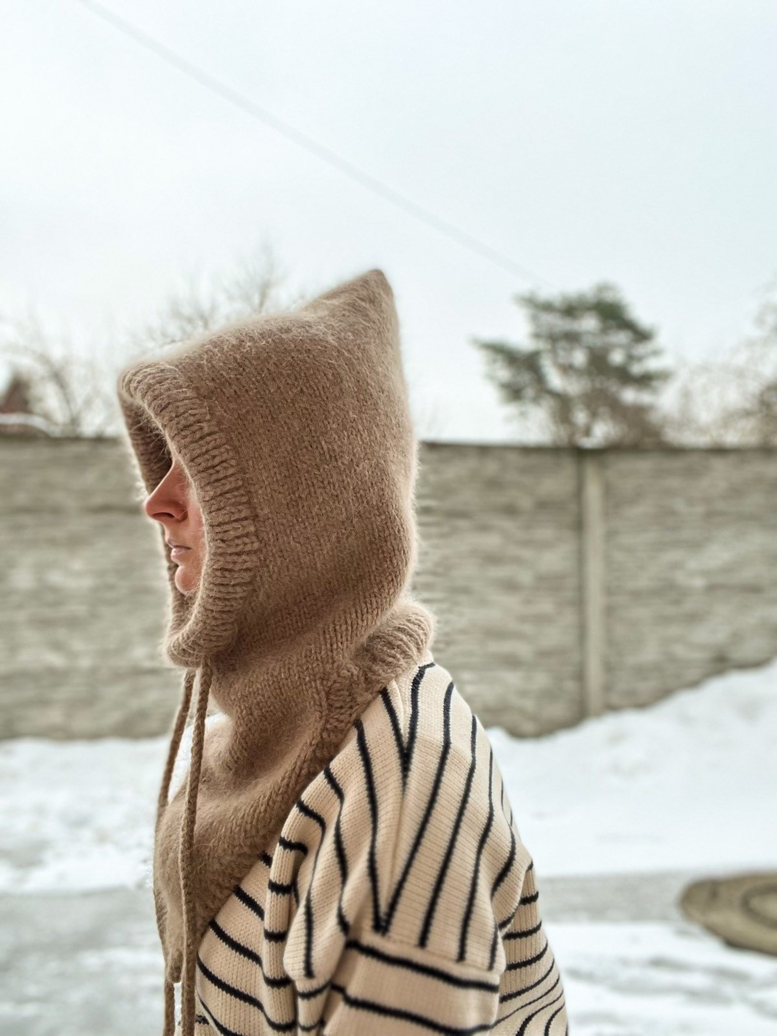 Handmade Angora Knit Balaclava, Caramel Winter Hood, Warm Hooded Scarf ...