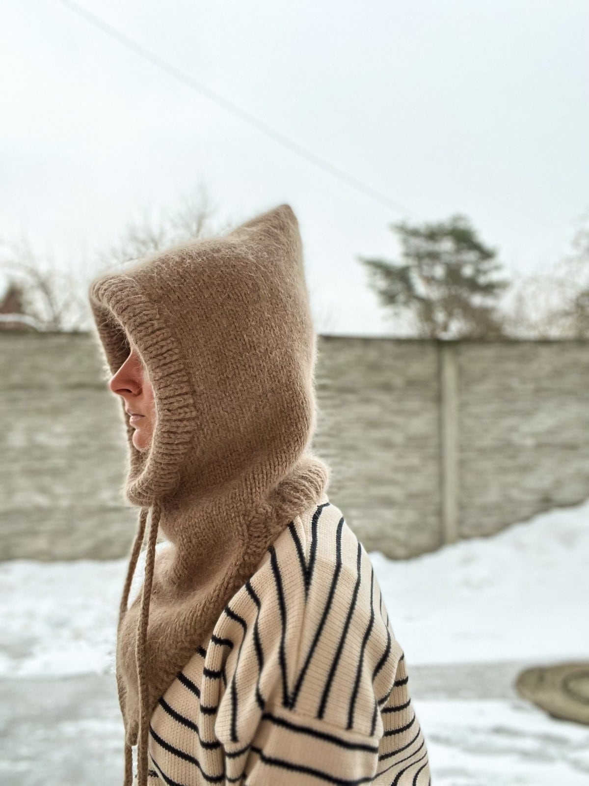 Handmade Angora Knit Balaclava, Caramel Winter Hood, Warm Hooded Scarf ...