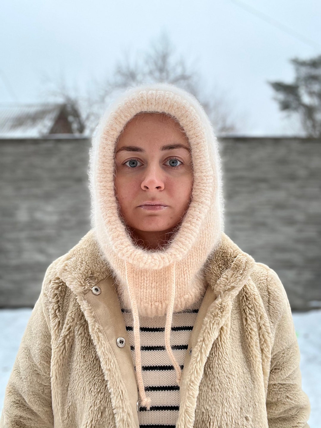 Handmade Angora Knit Balaclava: Cream Wool Hood - Etsy