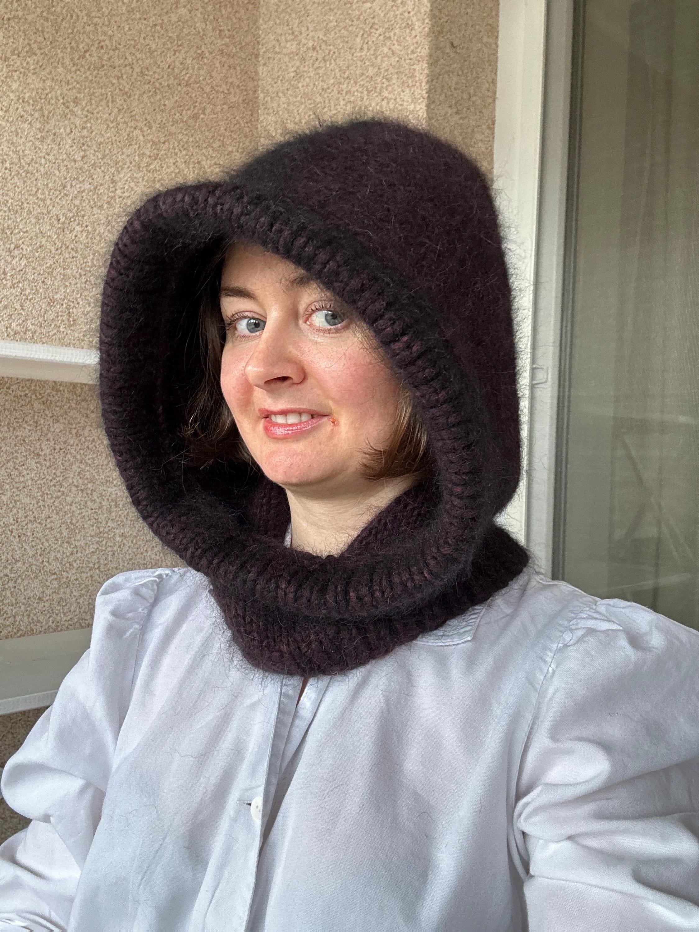Oversized Angora Hood Balaclava for Women, Hand Knitted Fluffy Snood ...