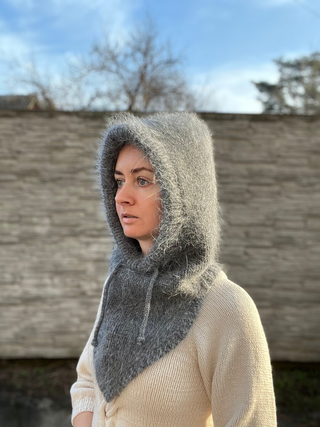 Handmade Angora Balaclava Hood: Fluffy Knit Women's Winter Hat - Etsy