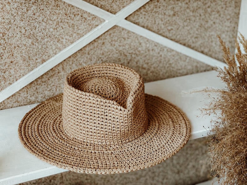 CROCHET PATTERN Raffia Fedora Hat. Crochet Summer Hat Crochet DIY Step ...