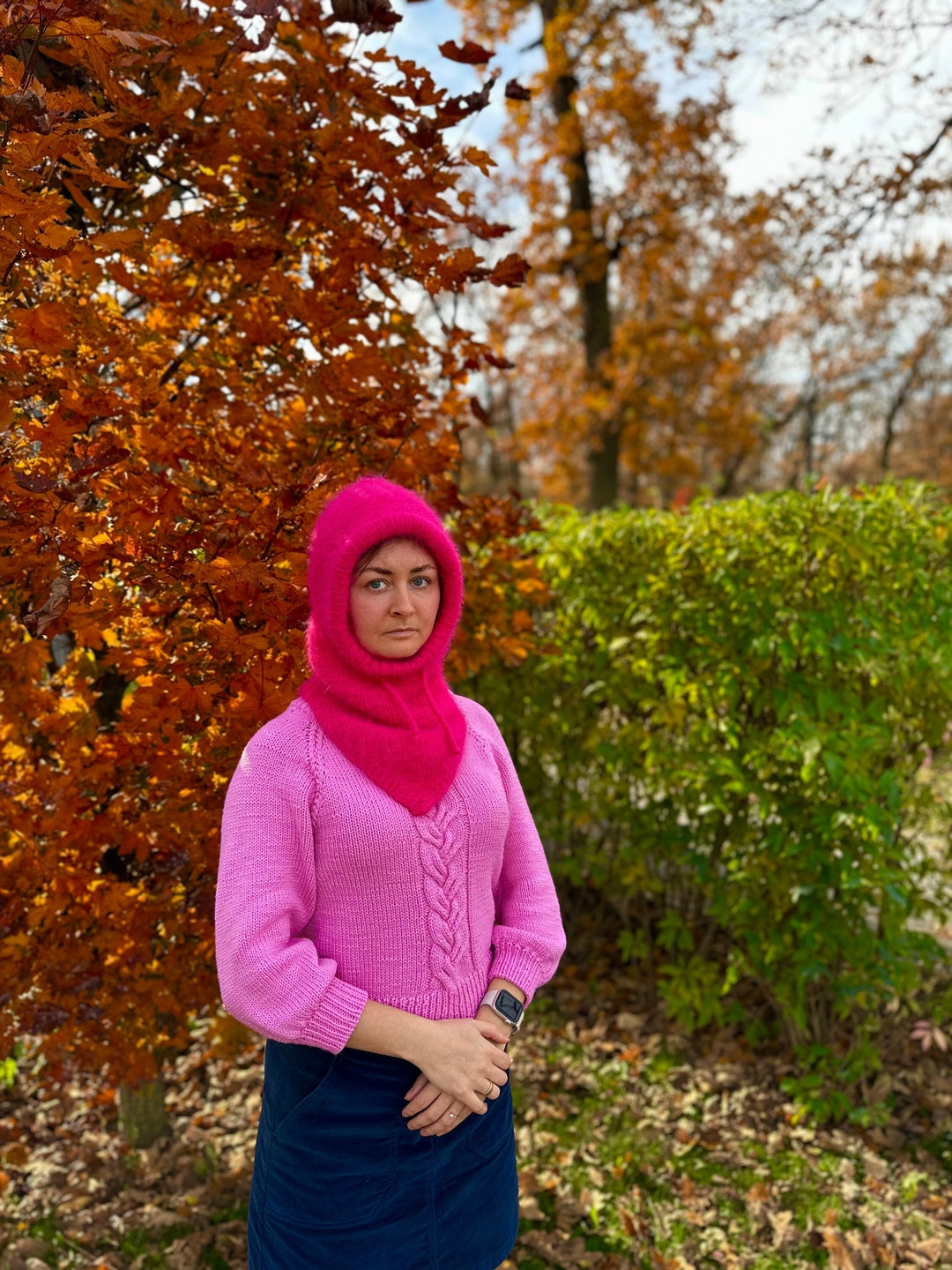 Pink crimson Wool Balaclava Color. Women Winter Hood. - Etsy