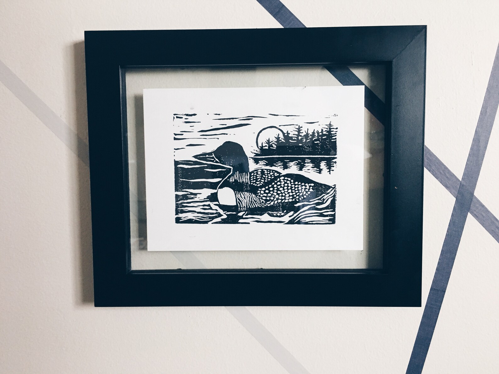 Loon on Lake Linocut Print Nature Themed Wall Art - Etsy