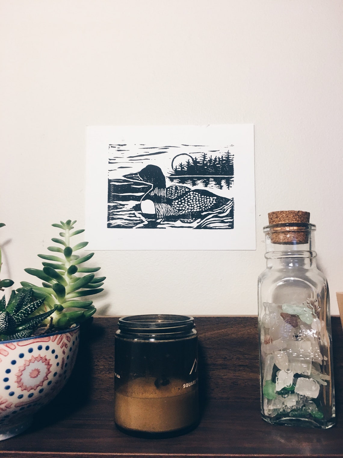 Loon on Lake Linocut Print Nature Themed Wall Art - Etsy