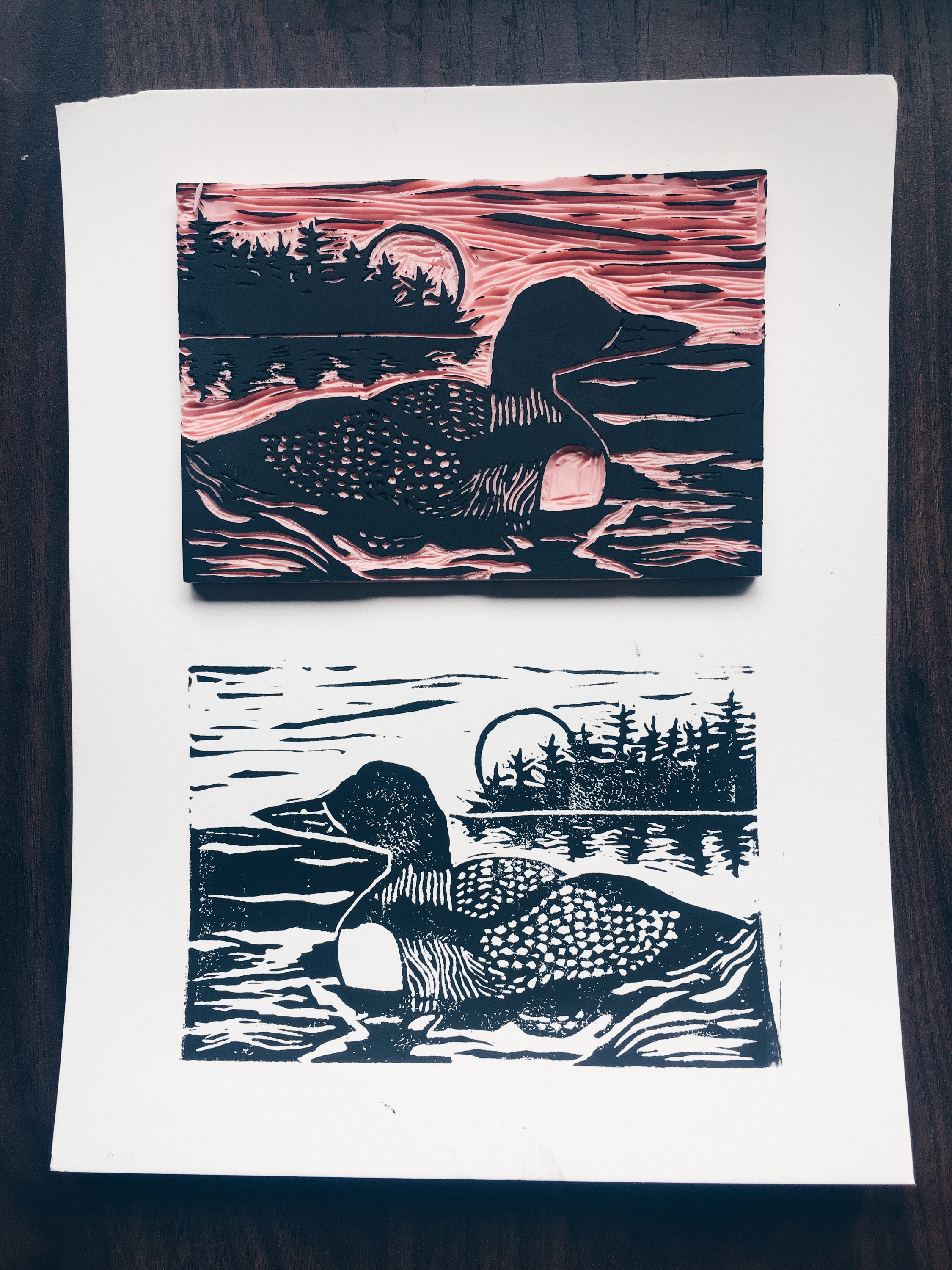 Art & Collectibles Nature Themed Wall Art Loon on lake Linocut Print ...