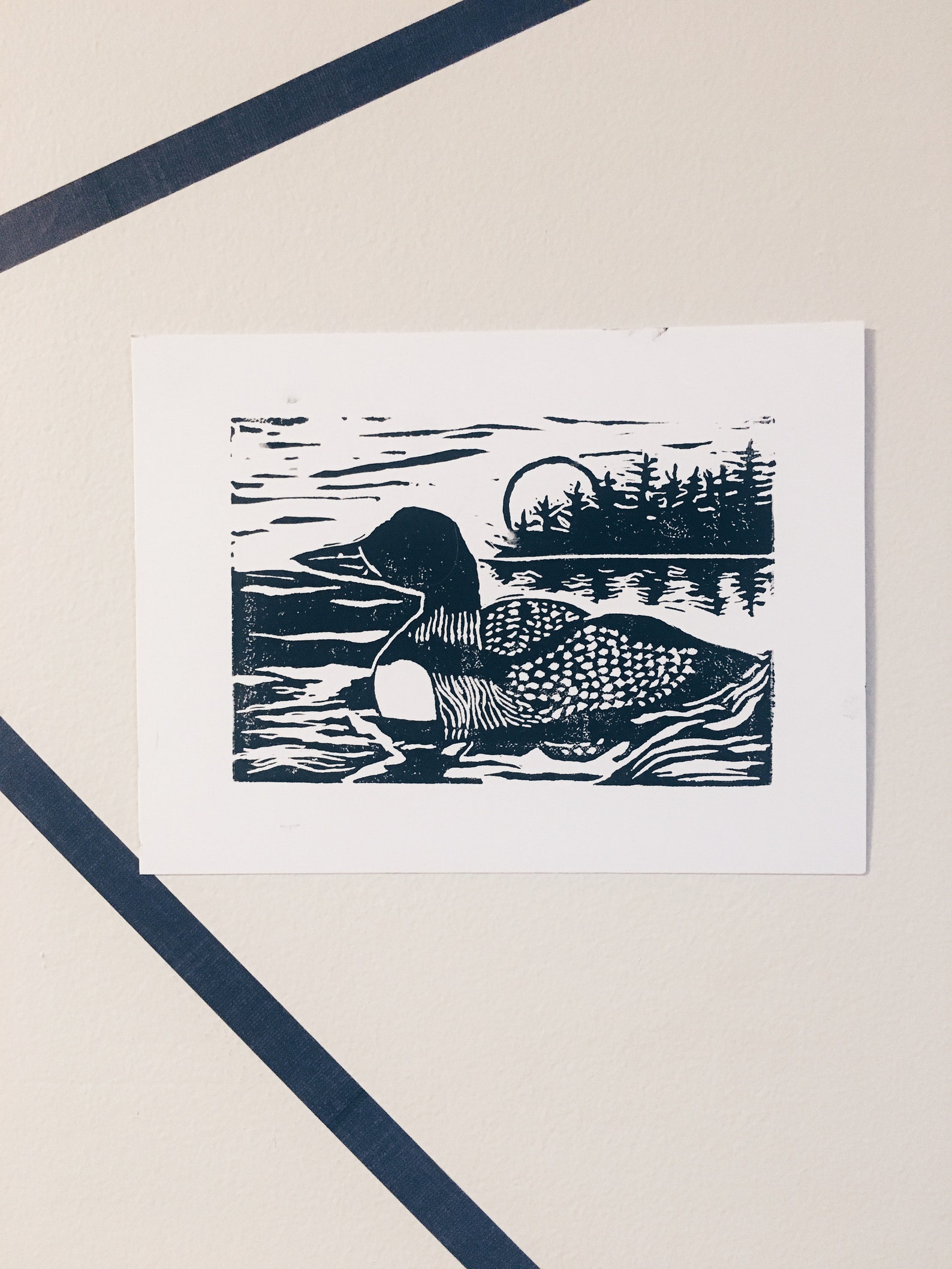 Loon on Lake Linocut Print, Nature Themed Wall Art - Etsy