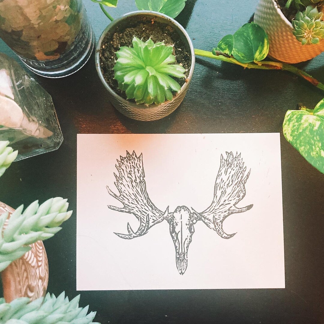 Moose Skull Linocut Print, Nature Themed Wall Art - Etsy