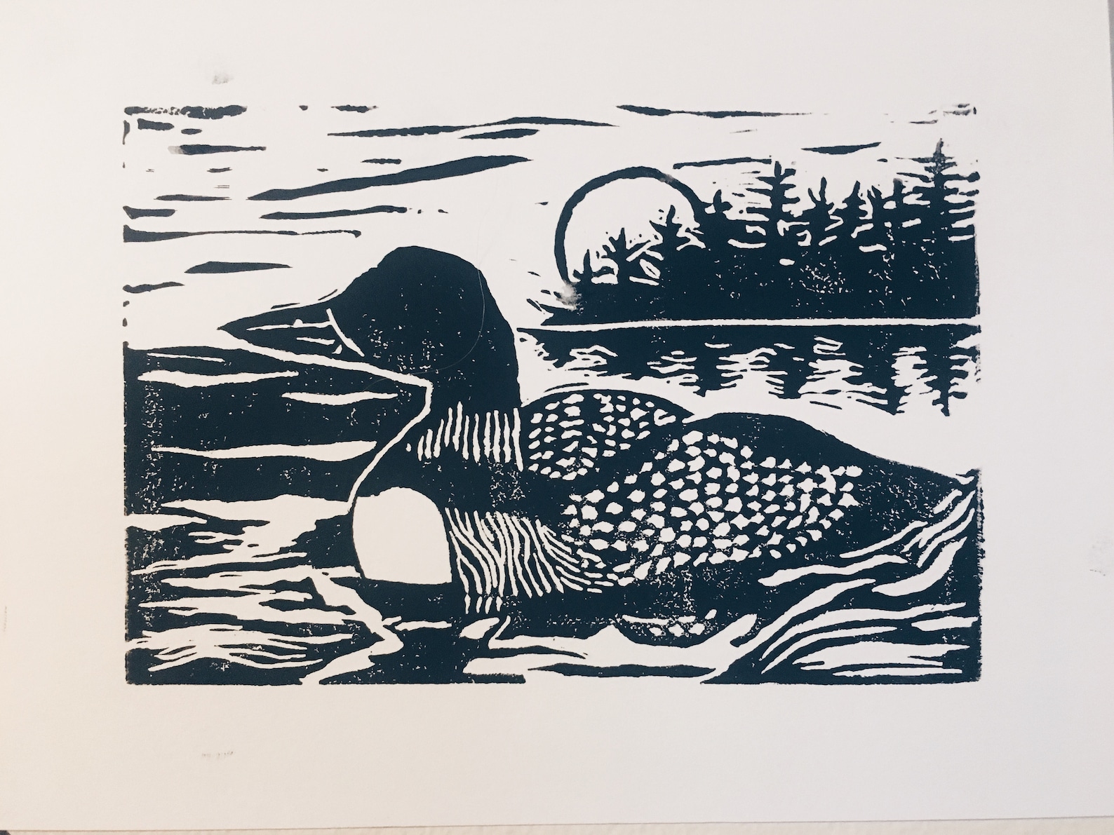 Loon on Lake Linocut Print Nature Themed Wall Art - Etsy Ireland