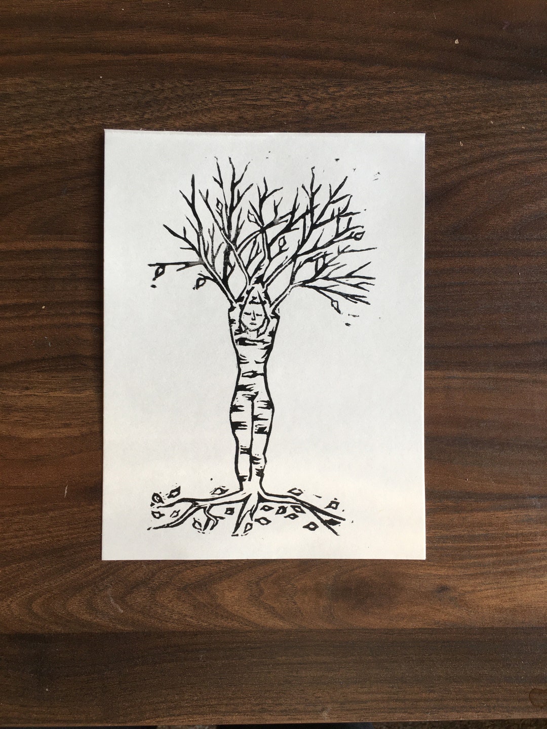 Birch Tree Woman Linocut Print Nature Themed Wall Art, Self Love - Etsy
